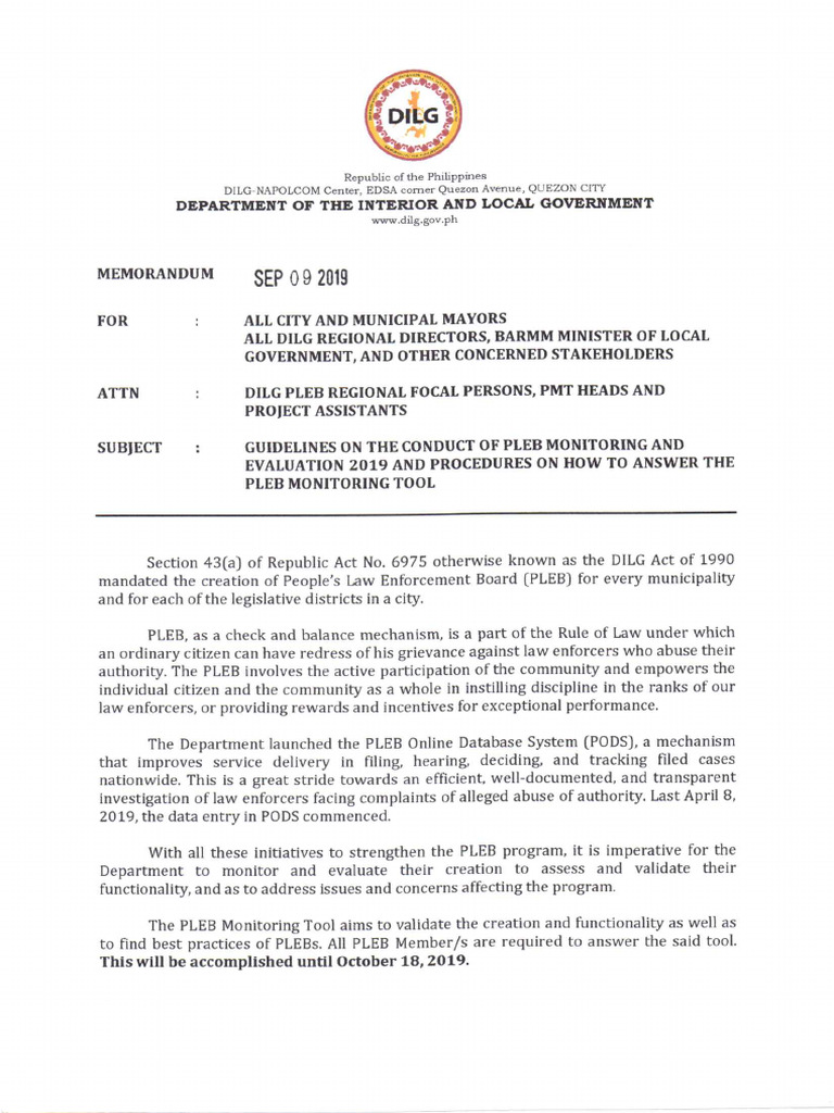 Memo Re Plebme2019 Dilg Secretary | PDF