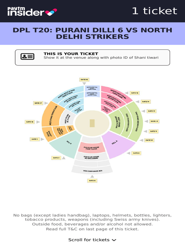 DPL T20: Purani Dilli 6 Vs North Delhi Strikers: This Is Your Ticket | PDF