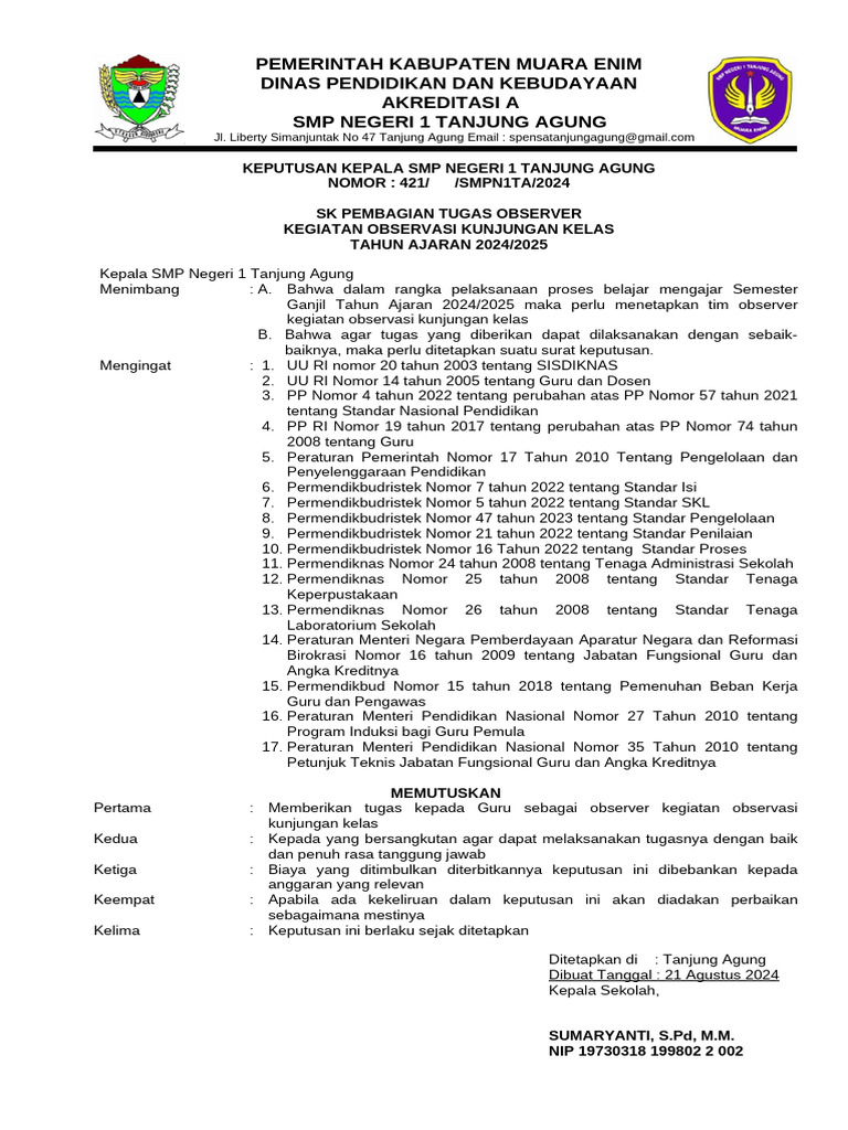 SK Supervisi TH 2024-2025 Ganjil | PDF