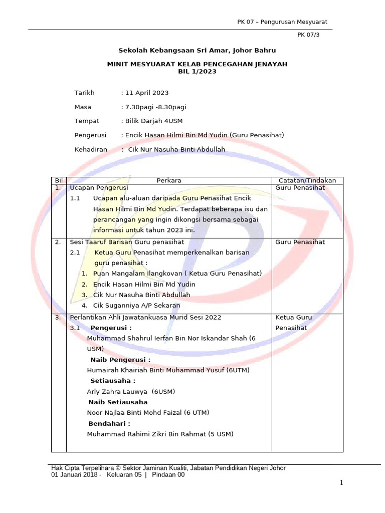 6.laporan Mesyuarat Agung Kali 1 - KPJ | PDF
