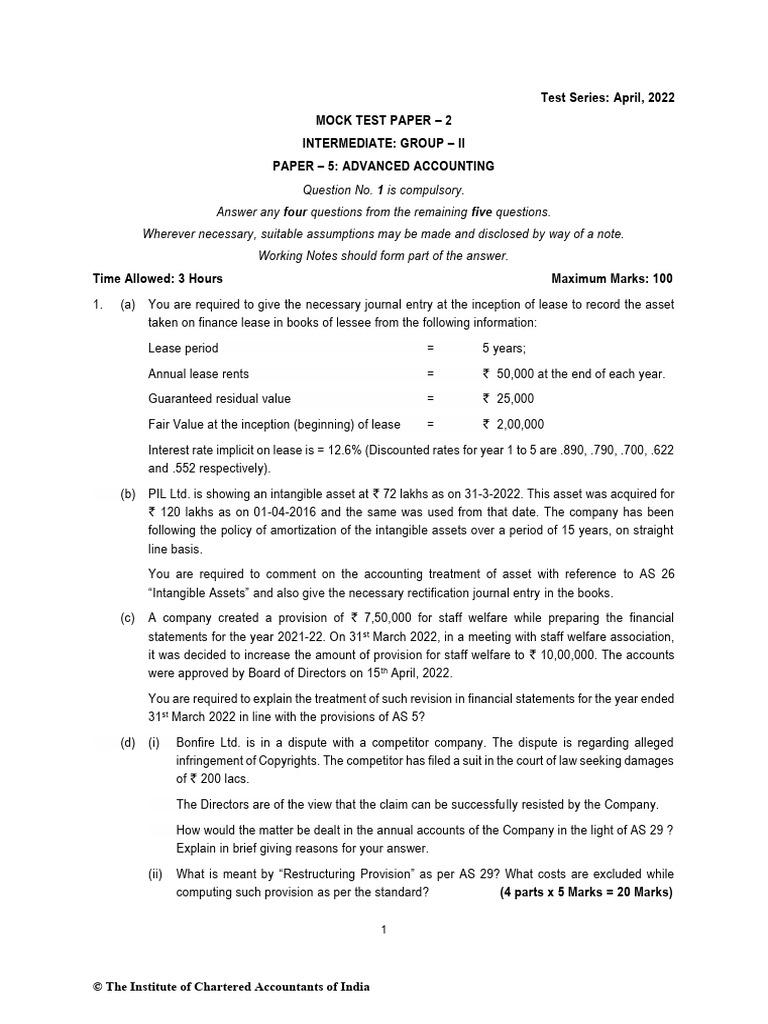 Advance Accounts Q MTP 2 Inter May22 | PDF