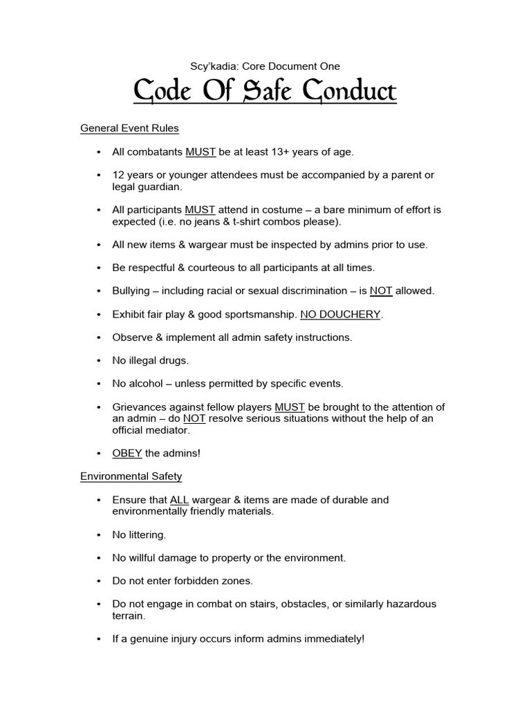 Code of Safe Conduct - Doc 1 | PDF