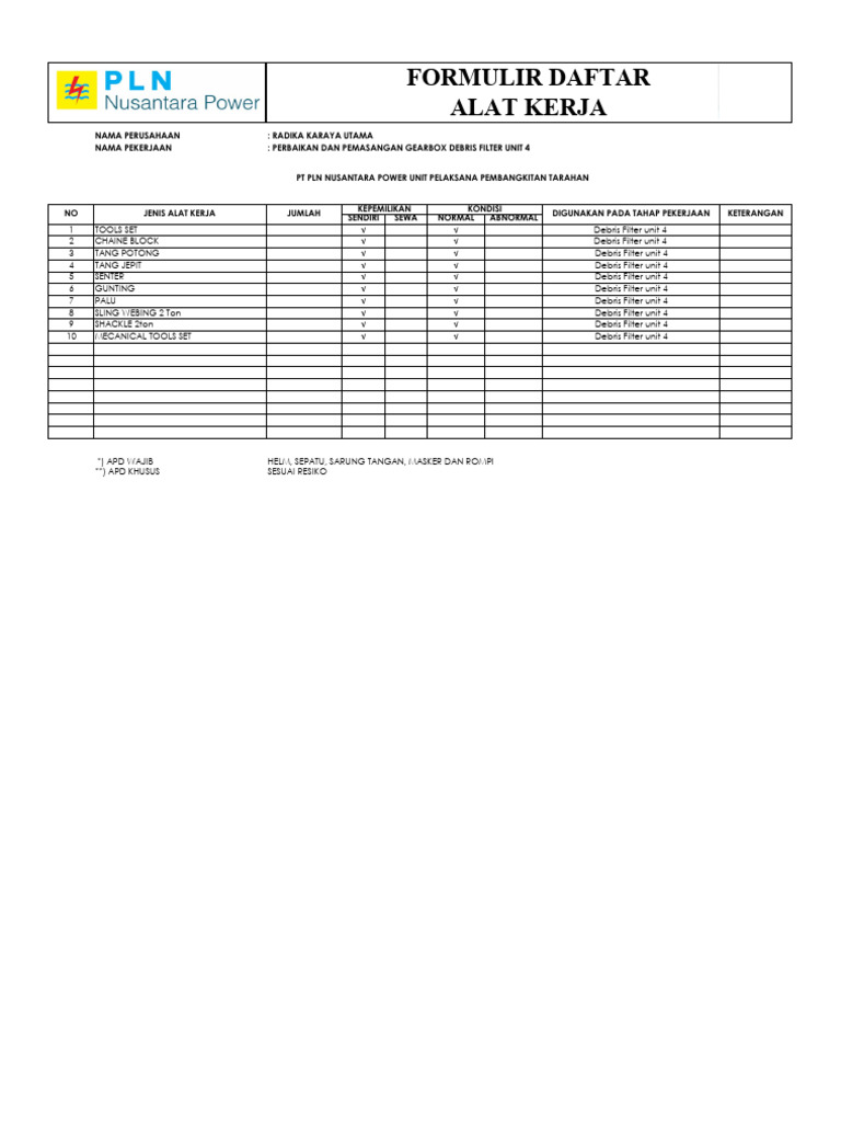 Data Alat Kerja | PDF
