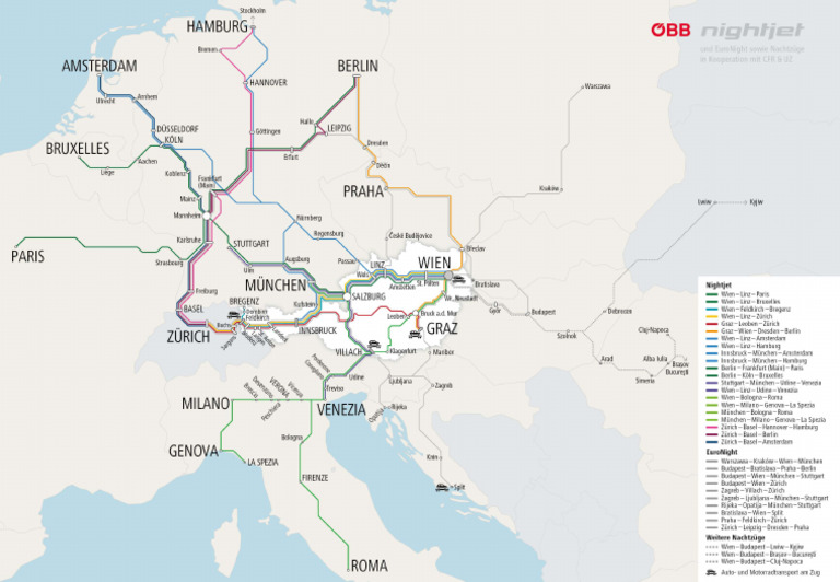 Europakarte Nightjet Reiseziele | PDF