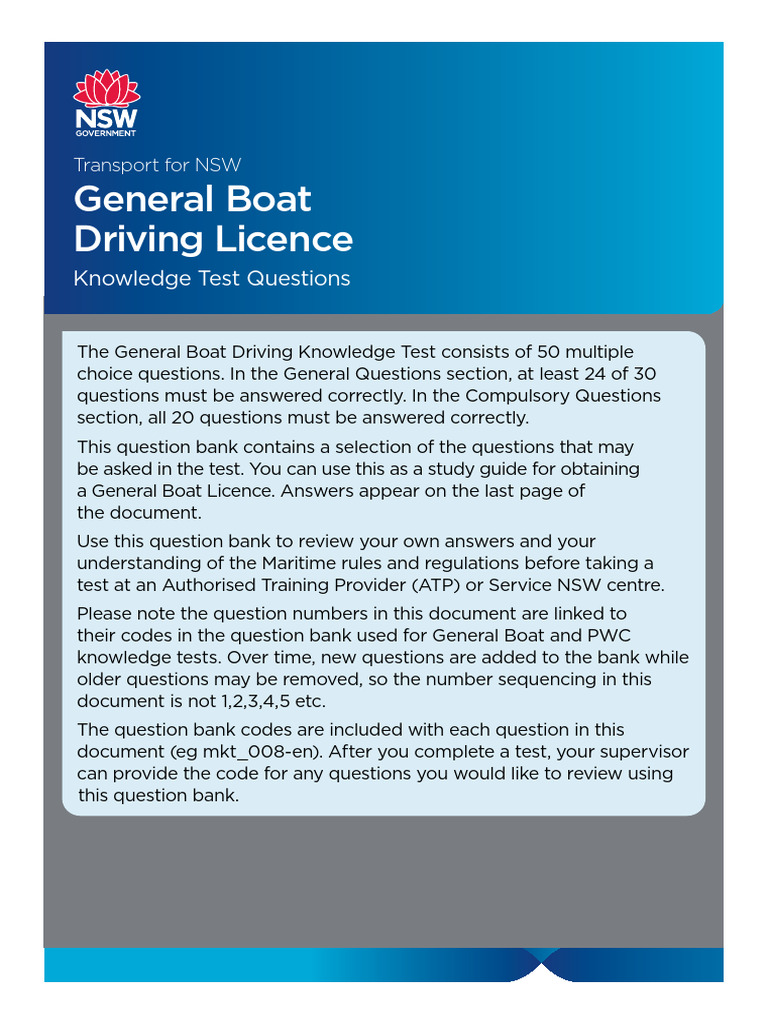 General Boat Driving Licence Knowledge Test Questions | PDF