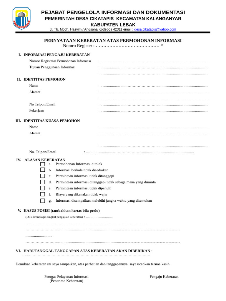 Form-Formulir Keberatan | PDF