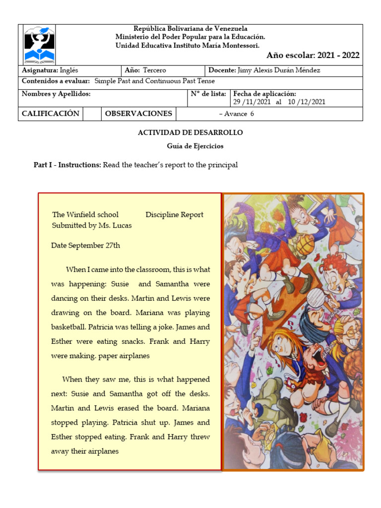 Actividad Practica - Continuous Past Tense - Third Year - Avance 4 ...