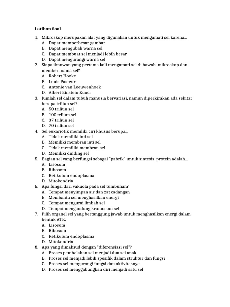 Latihan Soal Sel dan Mikroskop | PDF