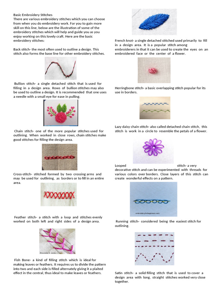 Basic Embroidery Stitches | PDF