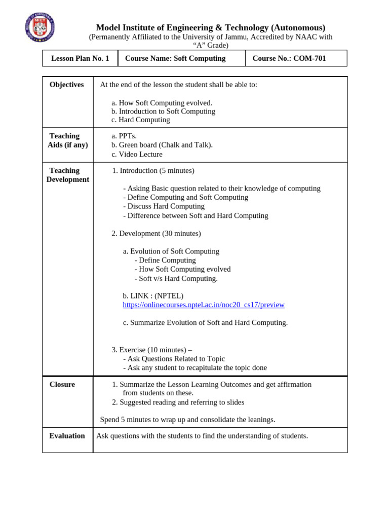 Lesson Plan No 1 | PDF