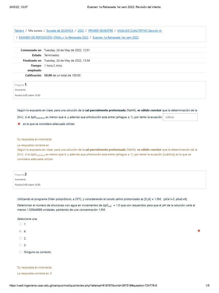 Examen 1a Retrasada 1er Sem 2022 Revisi N Del Intento 1 PDF | PDF