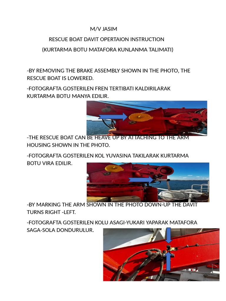 Rescue Boat Davit Operation Instruction | PDF