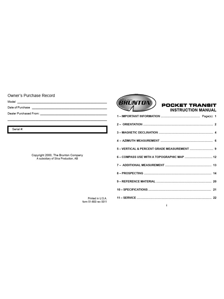 Owner's Purchase Record: Pocket Transit | PDF