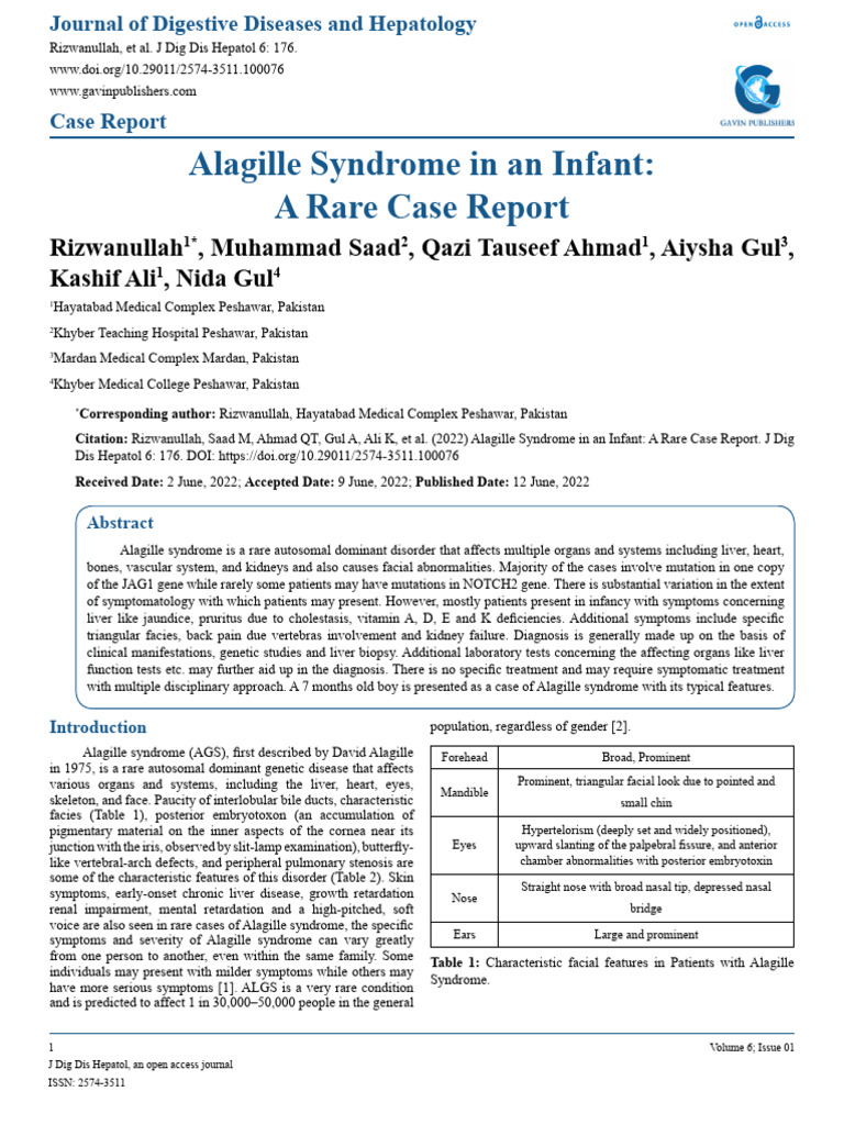 Alagille Syndrome in An Infant A Rare Case Report | PDF