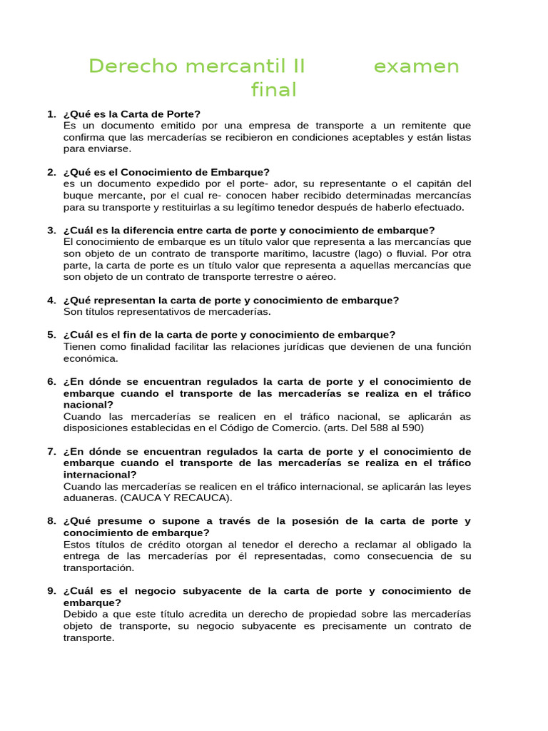 Derecho Mercantil II Examen Final | PDF