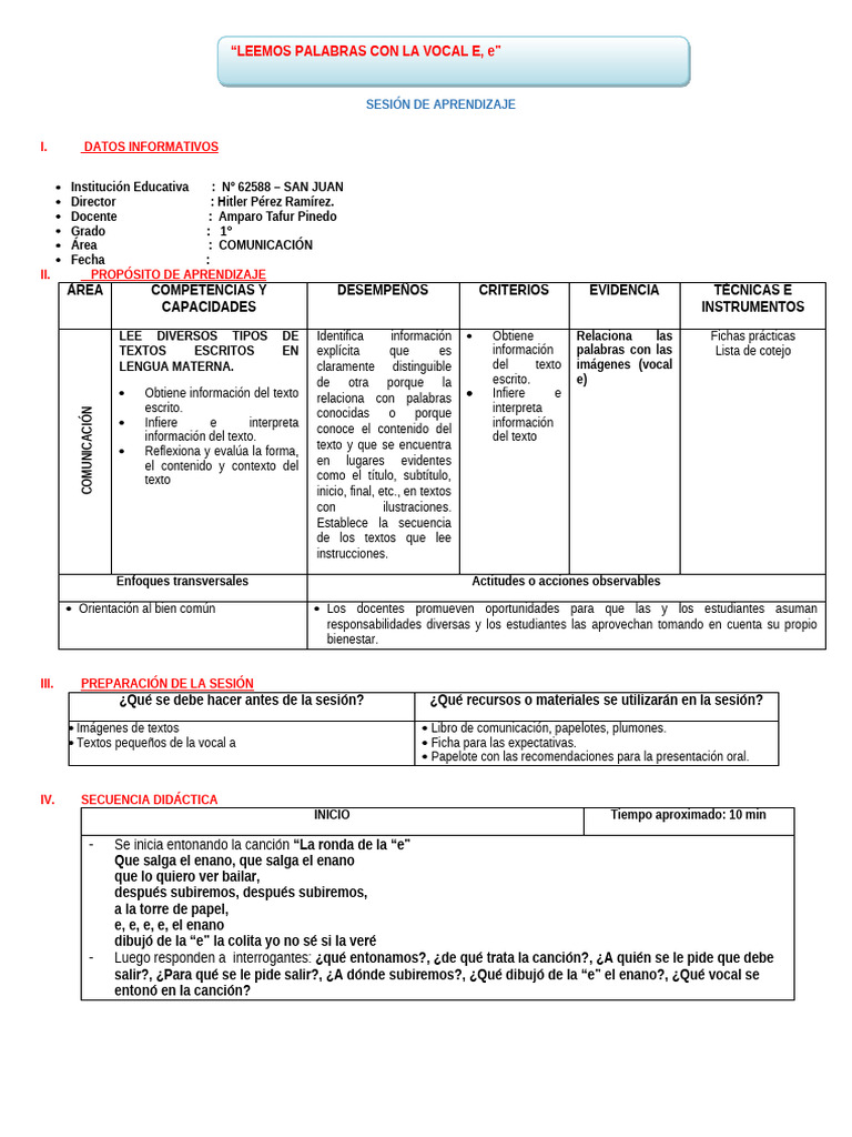 Conocemos La Vocal E | PDF