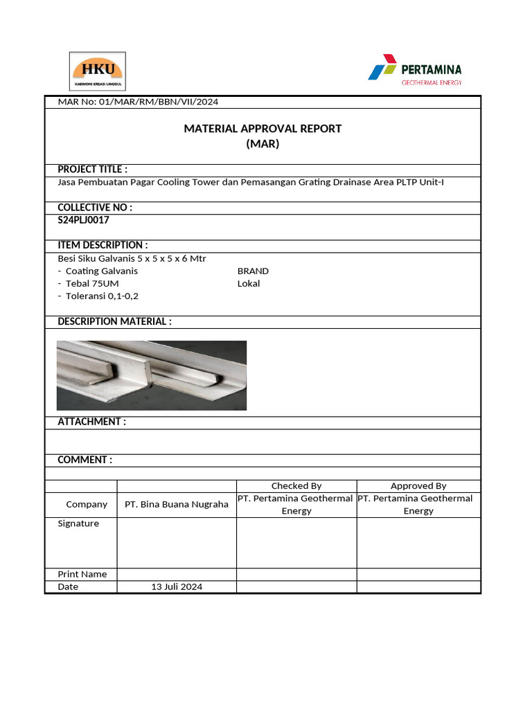 Material Approval Report (MAR) : Project Title | PDF