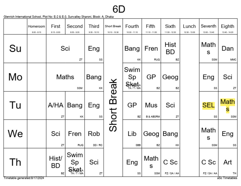Class Routine 6d Pdf