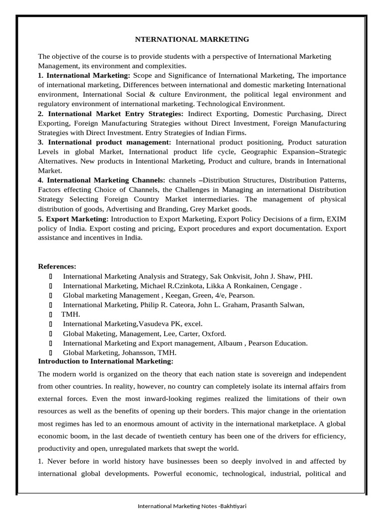International Marketing NOTES | PDF