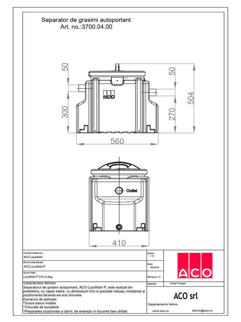 Separator de Grasimi Autoportant ACO LipuMobil P NS 0.8 | PDF