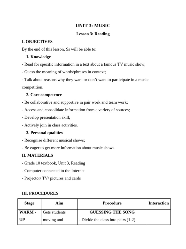 Giáo án Unit 3 (2) | PDF