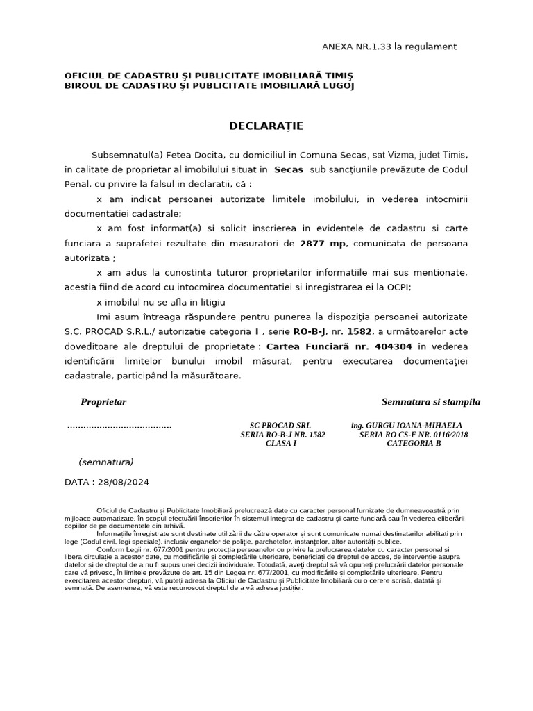 ANEXA NR 1.32 - Declaratie | PDF