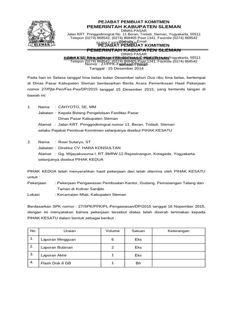 contoh BAST Pengwas | PDF