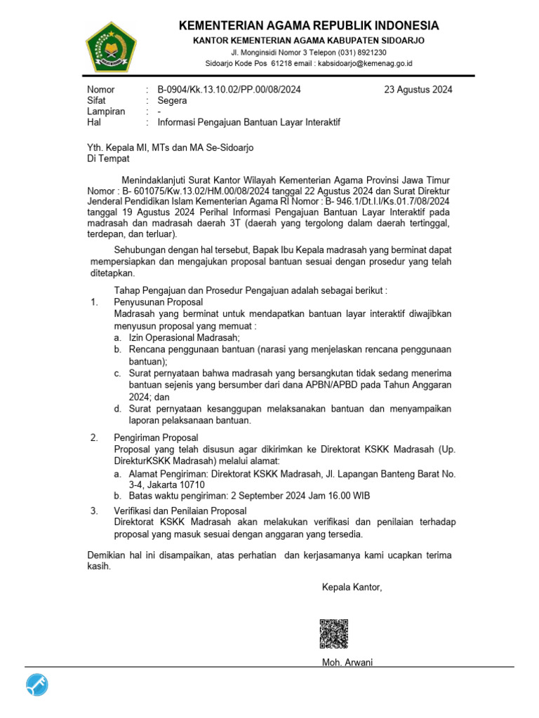 Surat Pemberitahuan Bantuan Layar Interaktif | PDF