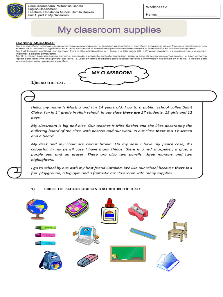My Classroom 1) : Read The Text | PDF