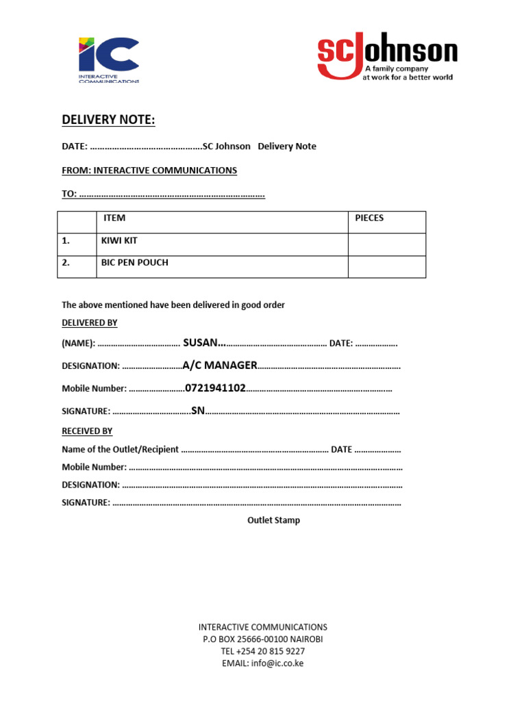 SCJ Delivery Note | PDF