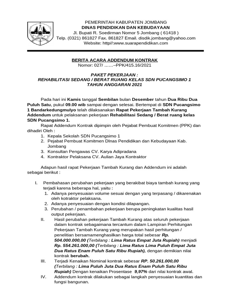 B.A Addendum Kontrak | PDF