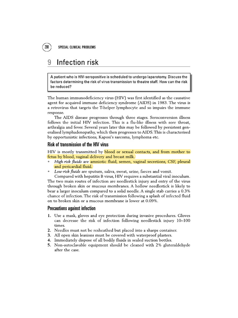 HIV Infection Risk at Theatre - Page 298 Short Answers and Mcqs ...