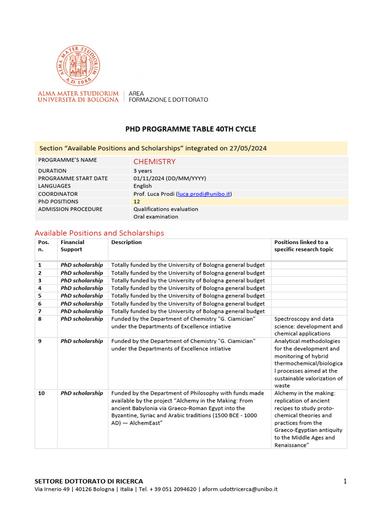 40_PhD Programme Table_Chemistry | PDF