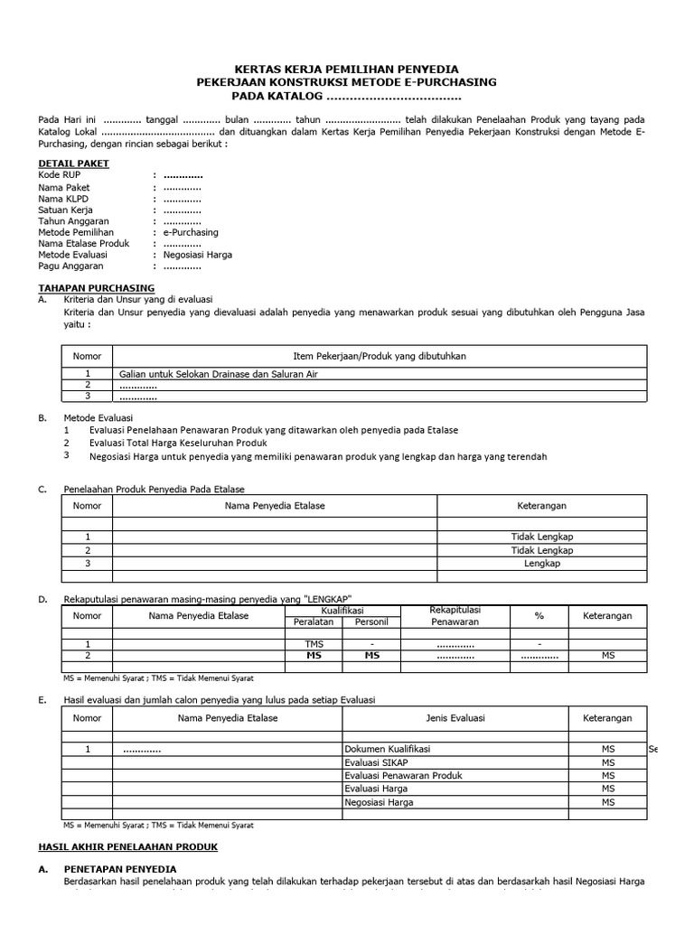 Kertas Kerja Ekatalog | PDF