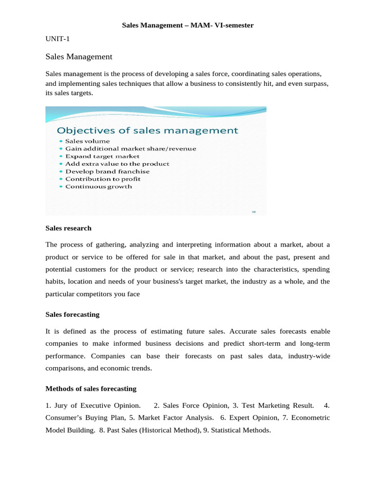 Sales Management | PDF | Sales | Forecasting