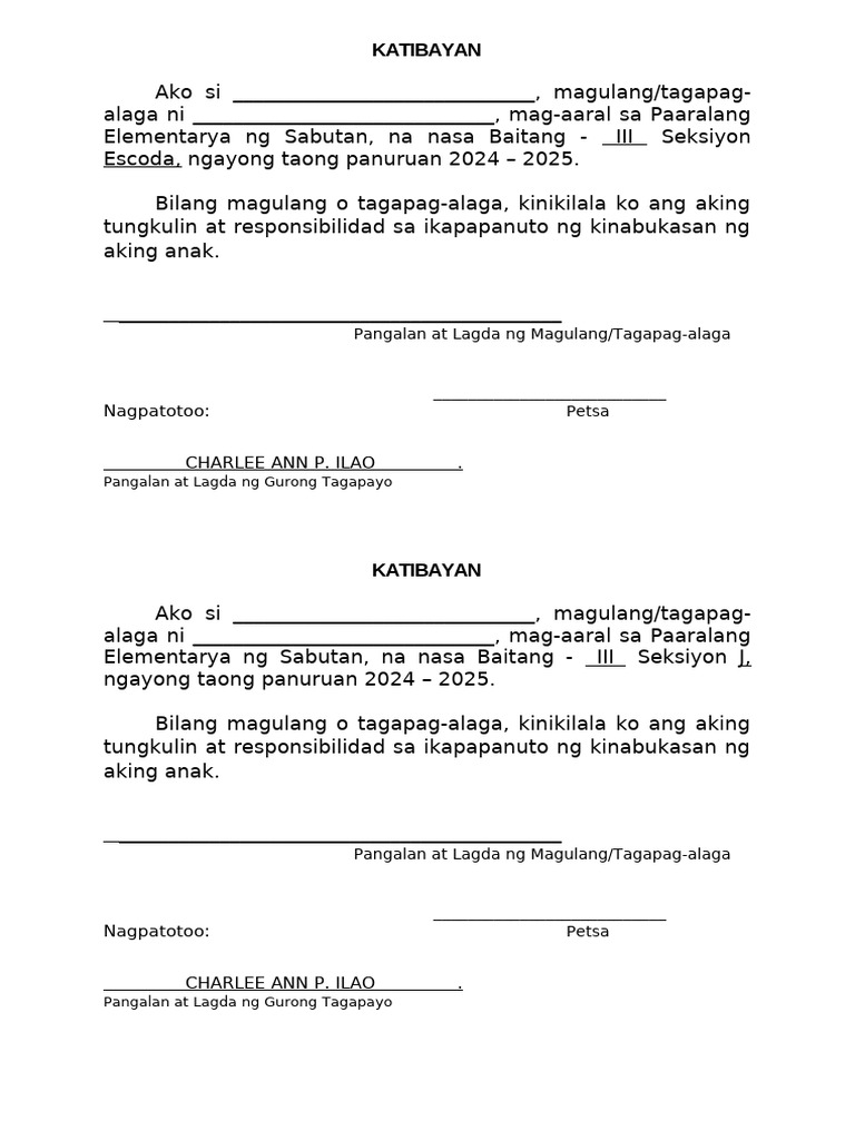 Katibayan NG Pagiging Magulang - Tagapag Alaga | PDF