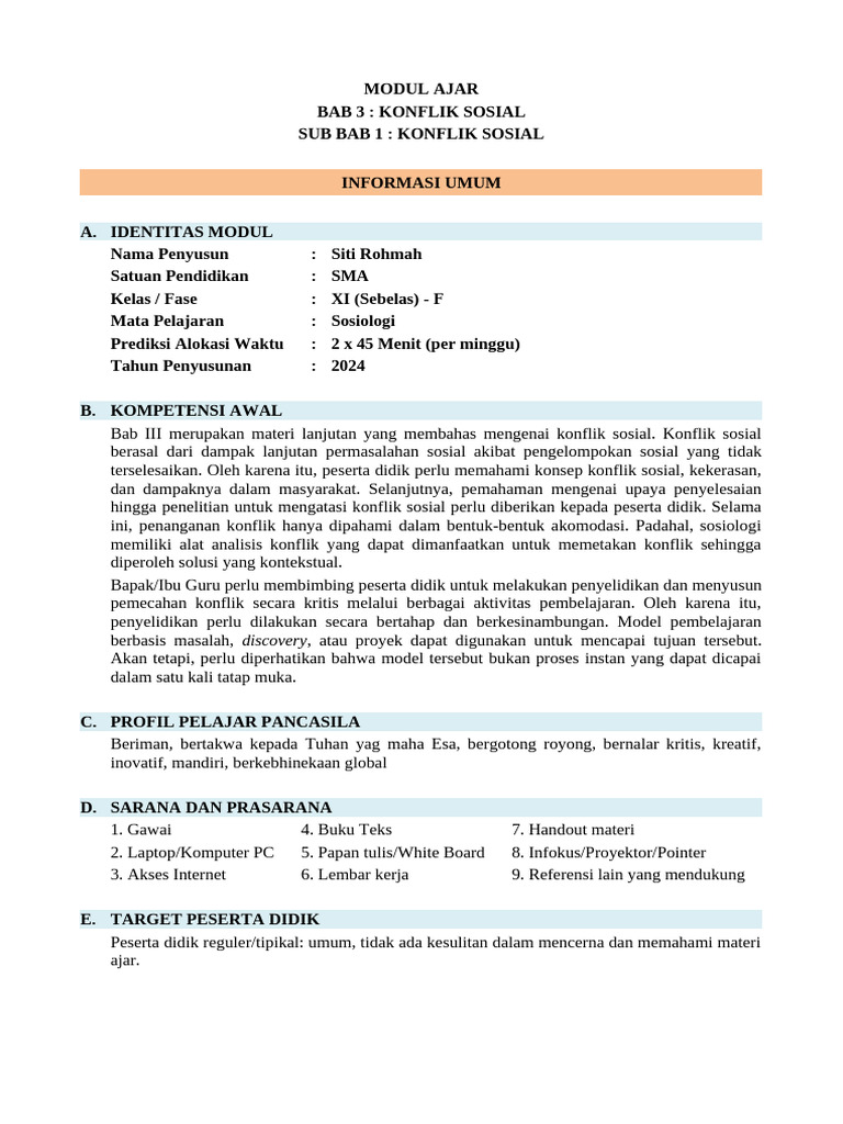 Sosiologi 11 Bab 3 - Konflik Sosial | PDF