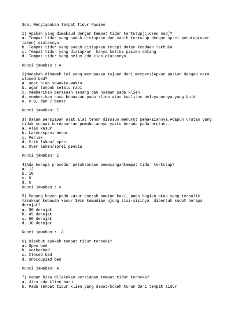 SOAL TEMPAT TIDUR | PDF