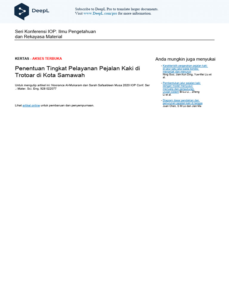 Determination of Pedestrian Level of Service On - Al-Mukaram - 2020 - IOP - Conf. - Ser. - Mater ...