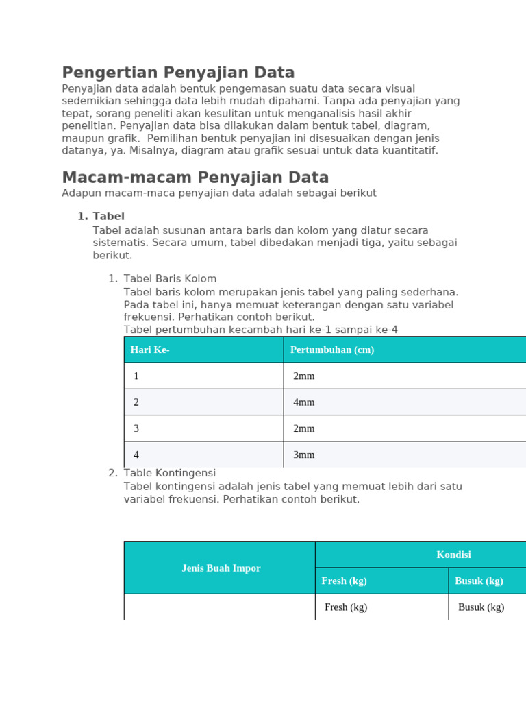 Pengertian Penyajian Data | PDF