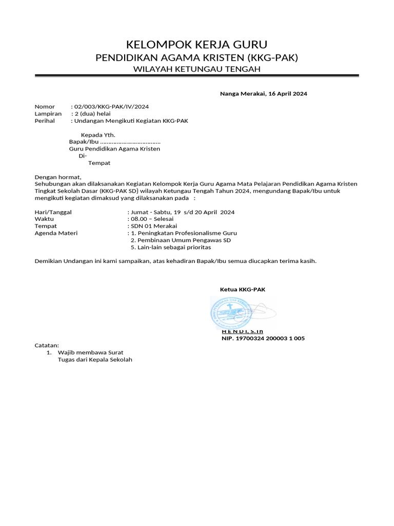 Undangan Kegiatan KKG-PAK | PDF