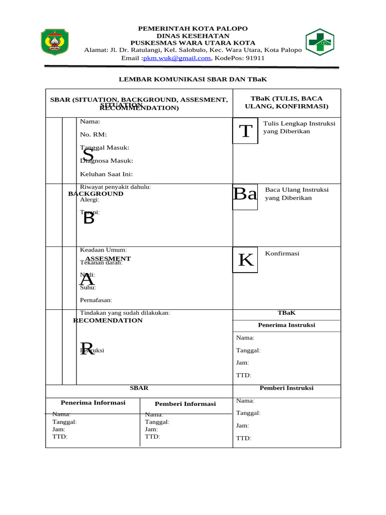 FORMAT SBAR DAN TBaK | PDF