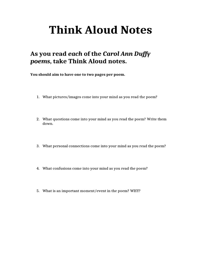 Duffy Think Aloud Notes | PDF