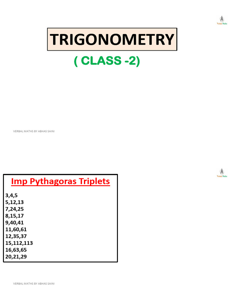 Trigonometry Class 2 Q - 065930 | PDF