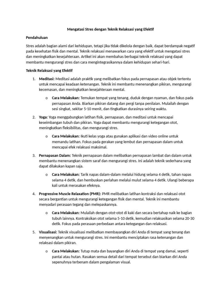 Mengatasi Stres Dengan Teknik Relaksasi Yang Efektif | PDF