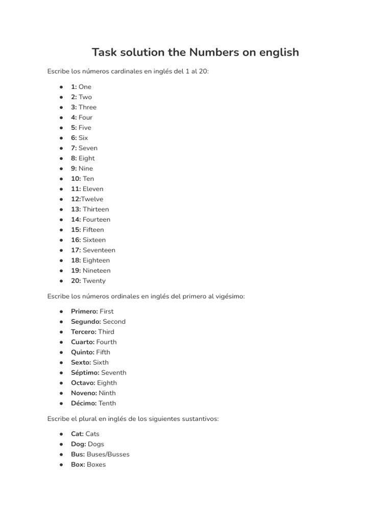 Task Solution The Numbers On English | PDF