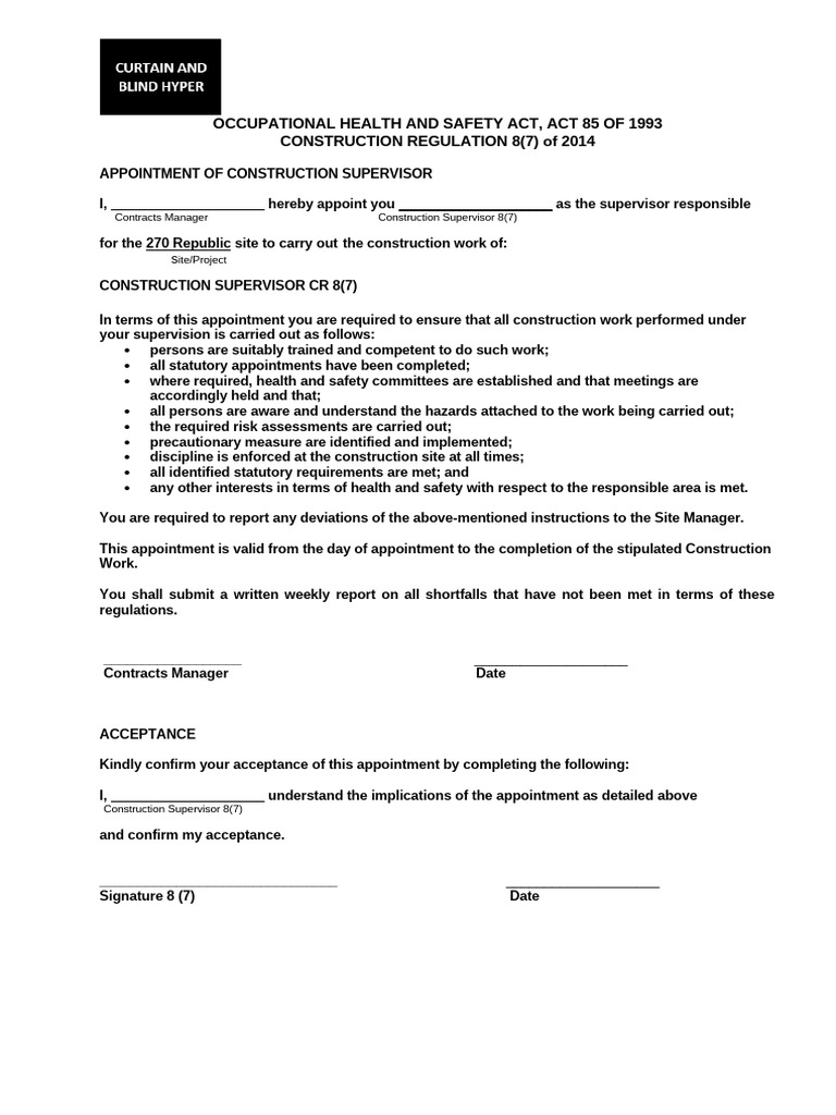 Appointment - CR 8 (7) Construction Supervisor. | PDF