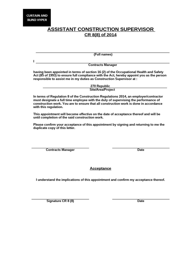Appointment - CR 8 (8) Assistant Construction Supervisor | PDF