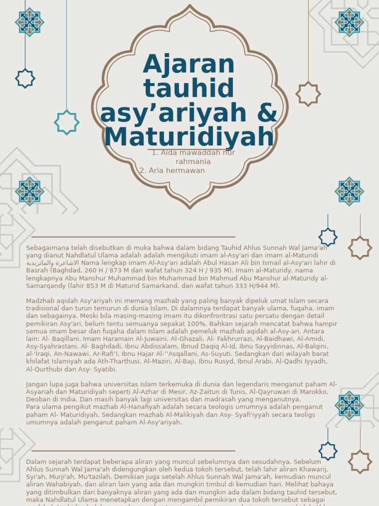 Ajaran Tauhid Asy'ariyah & Maturidiyah New | PDF