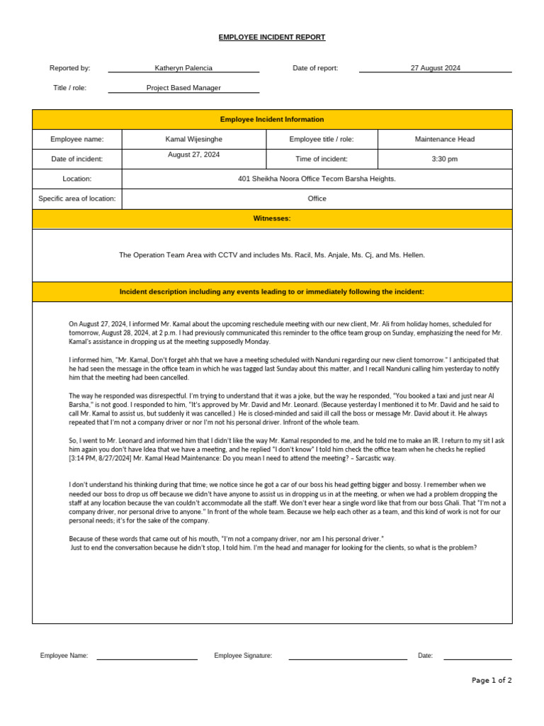 Employee Incident Report Templates | PDF